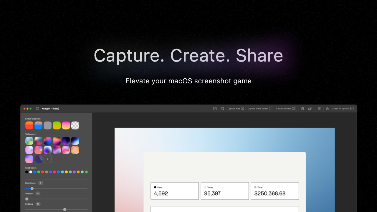 Screenshot Capture tool for macOS. Beautiful screenshots in seconds!